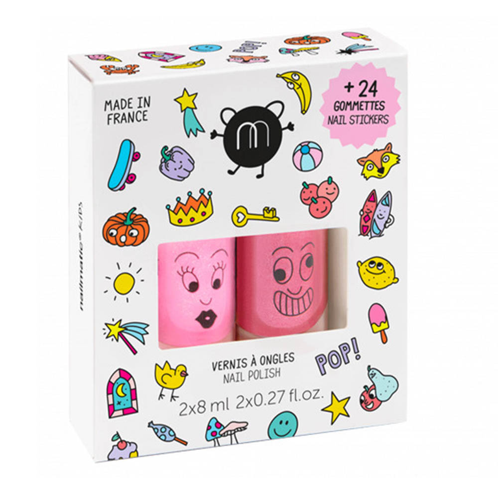 Nailmatic Kids - Set 2 Nail Polishes + 24 Nail Stickers (Pearly Neon ...