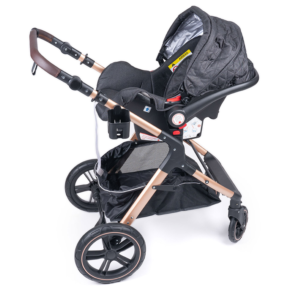 Belecoo - Fold-To-Half Luxury 3-In-1 Travel System - Black- Babystore.ae